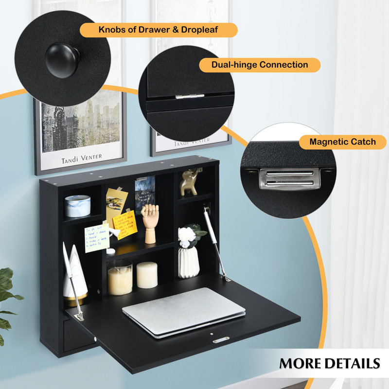 Latitude Run Hideaway Space Saving Wall Mounted Floating Desk with Storage Wayfair
